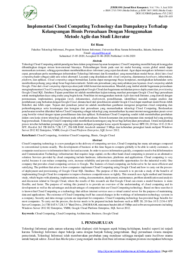 (PDF) Implementasi Cloud Computing Technology dan Dampaknya Terhadap Kelangsungan Bisnis ...