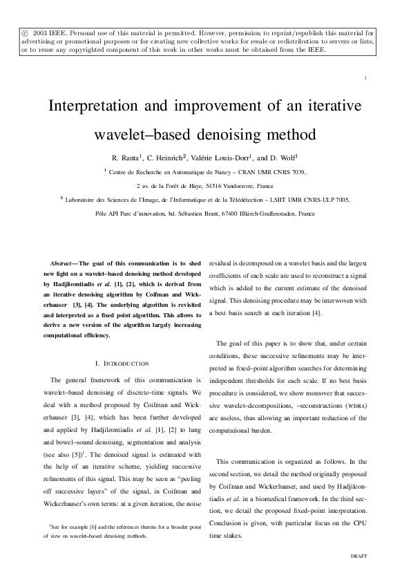 (PDF) Interpretation and improvement of an iterative wavelet-based denoising method | V. Louis ...
