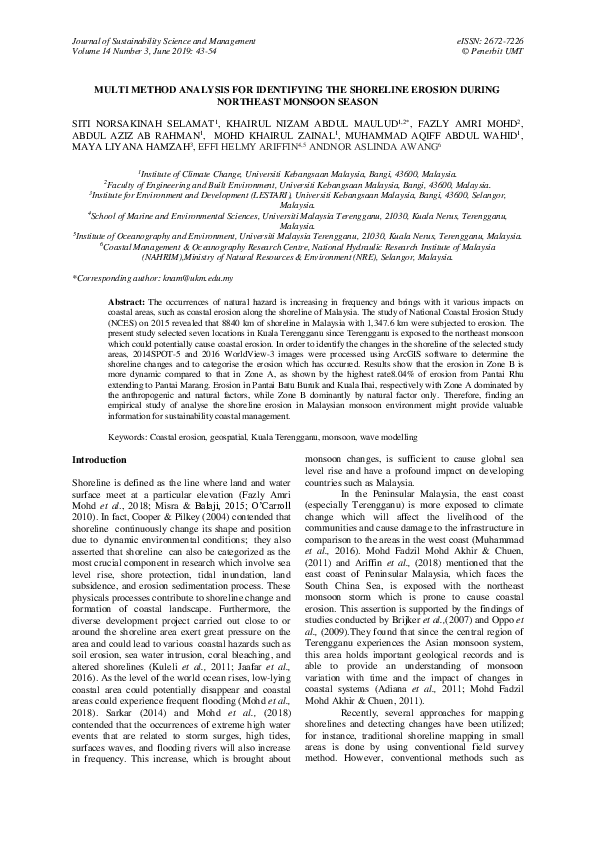 (PDF) Multi Method Analysis for Identifying the Shoreline Erosion During Northeast Monsoon Season