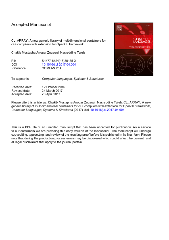 Pdf Clarray A New Generic Library Of Multidimensional Containers For C Compilers With