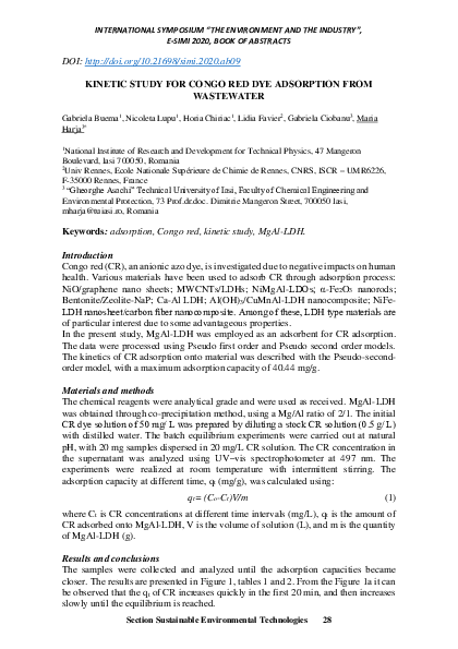 (PDF) Kinetic Study for Congo Red Dye Adsorption from Wastewater