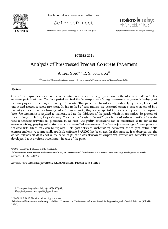 (PDF) Analysis of Prestressed Precast Concrete Pavement
