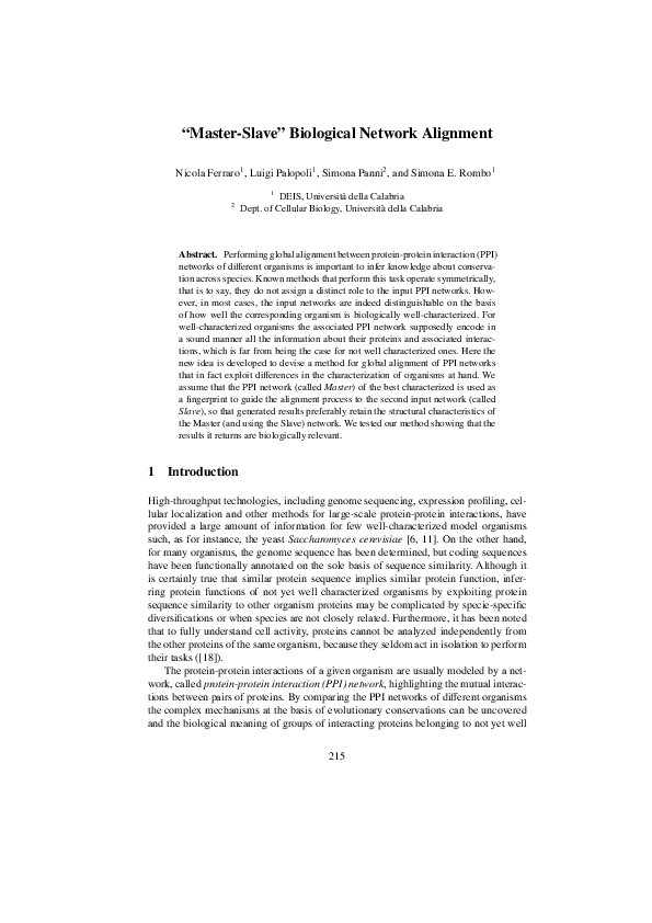 Pdf “master Slave” Biological Network Alignment 