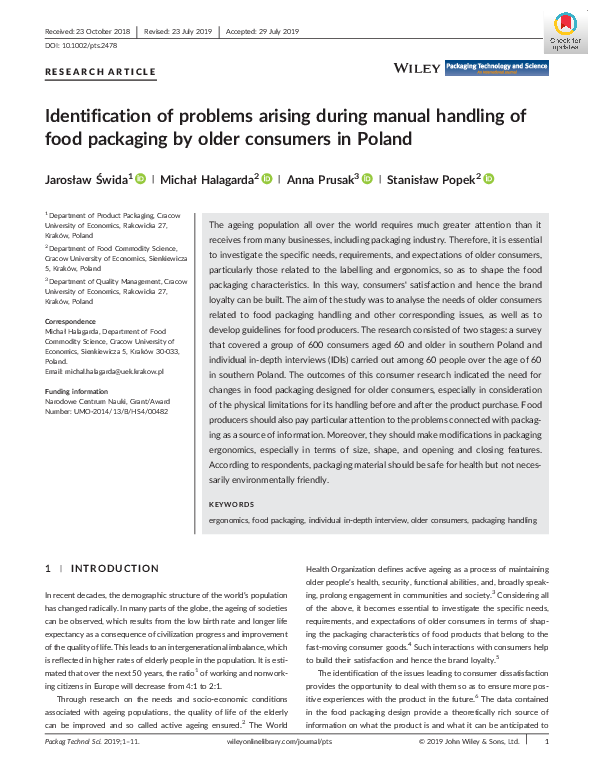 (PDF) Identification of problems arising during manual handling of food ...