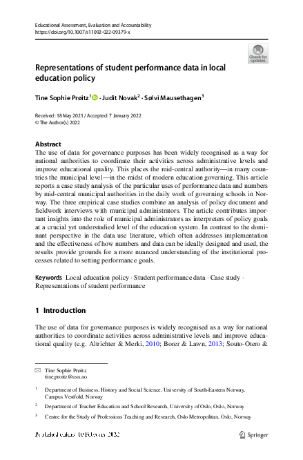 (PDF) Representations of student performance data in local education policy