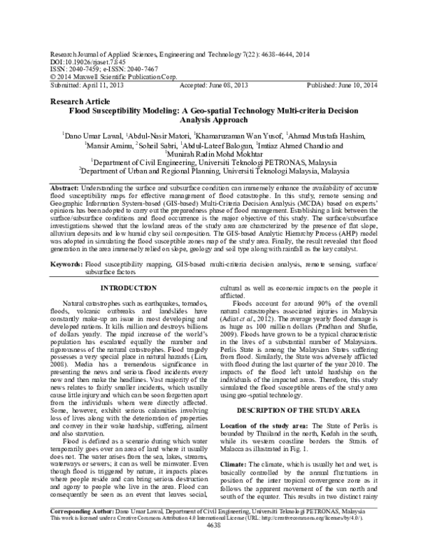 (PDF) Flood Susceptibility Modeling: A Geo-spatial Technology Multi-criteria Decision Analysis ...