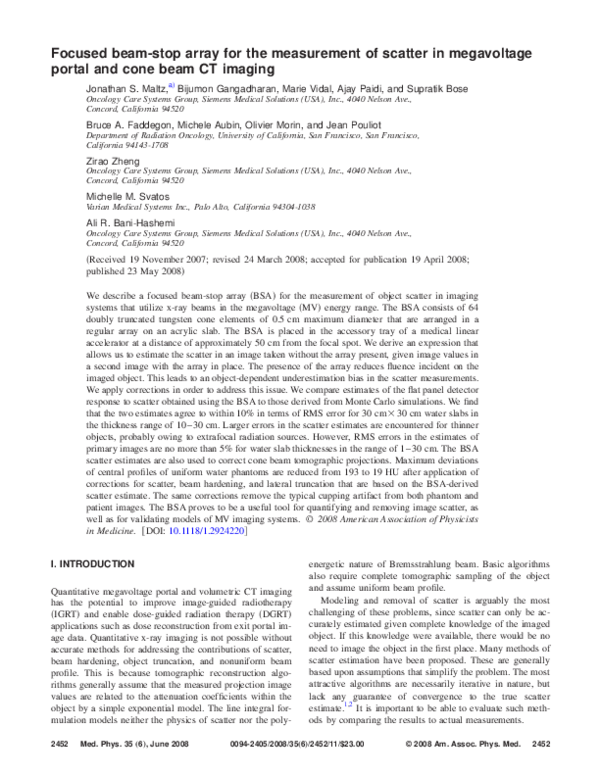 (PDF) Focused beam-stop array for the measurement of scatter in ...
