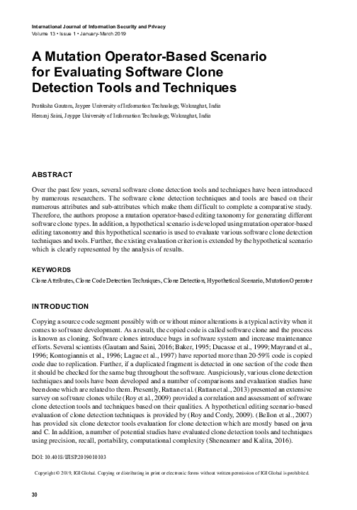 (PDF) A Mutation Operator-Based Scenario for Evaluating Software Clone ...