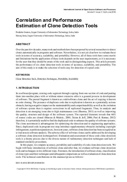 Pdf Correlation And Performance Estimation Of Clone Detection Tools