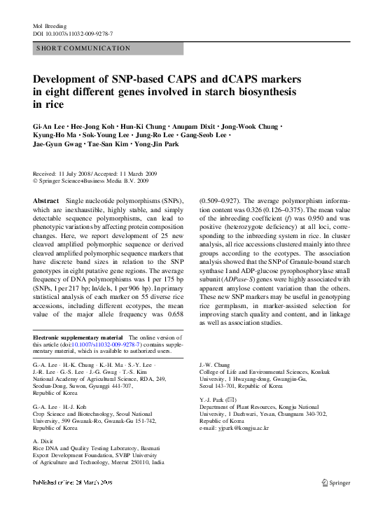 (PDF) Development of SNP-based CAPS and dCAPS markers in eight ...