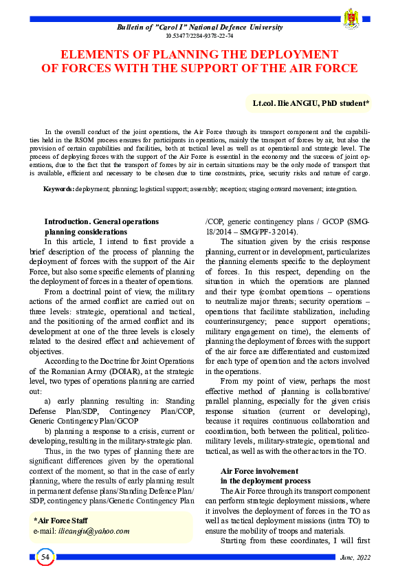 (PDF) Elements of Planning the Deployment of Forces with the Support of ...