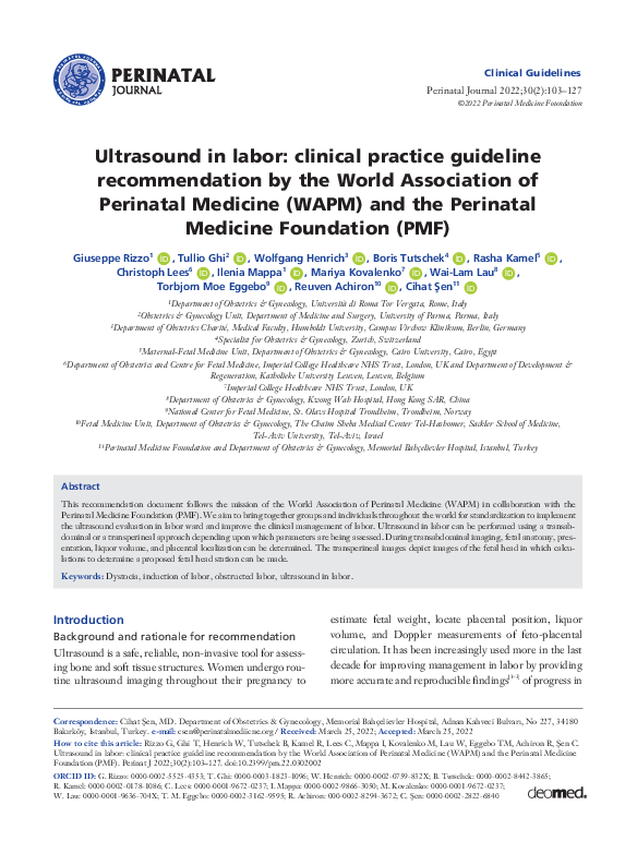 (PDF) Ultrasound in labor: clinical practice guideline recommendation ...