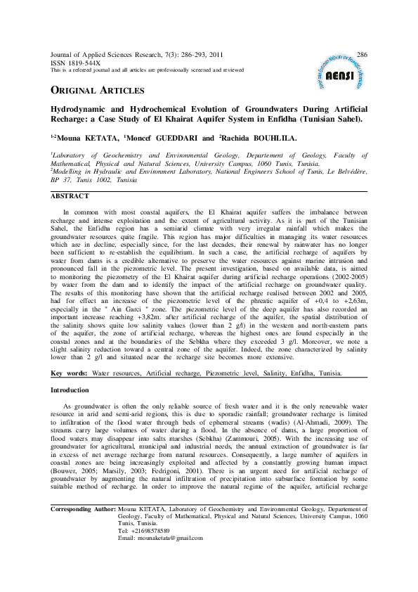 (PDF) ORIGINAL ARTICLES Hydrodynamic and Hydrochemical Evolution of Groundwaters During ...