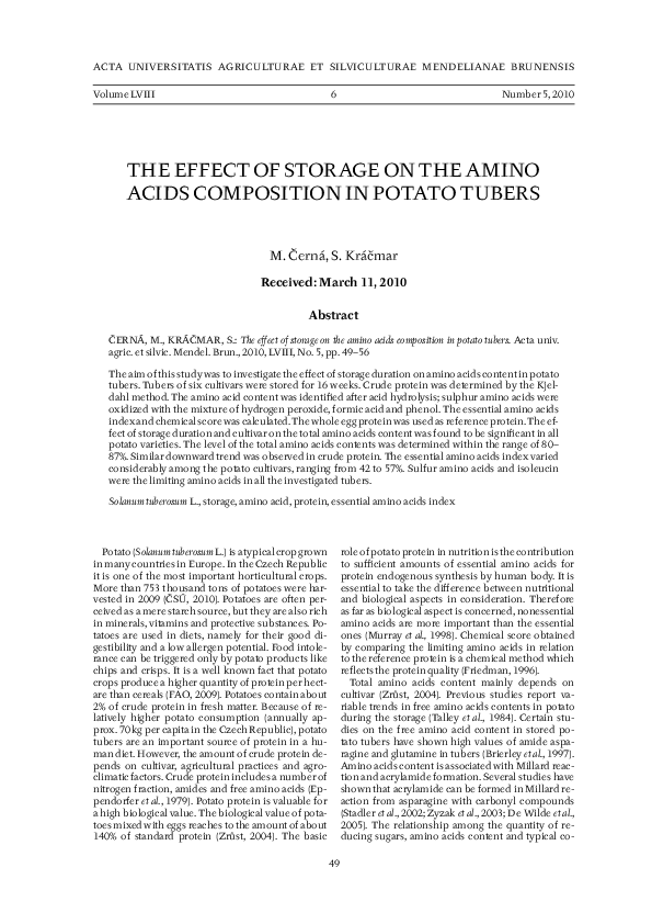 (PDF) The effect of storage on the amino acids composition in potato tubers