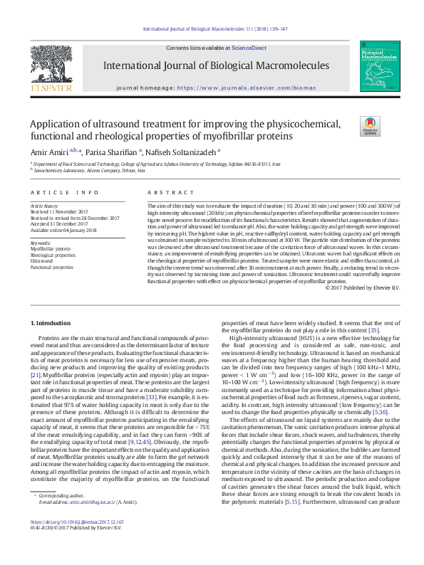(PDF) Application of ultrasound treatment for improving the physicochemical, functional and ...