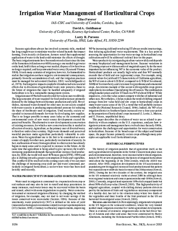 (PDF) Irrigation Water Management of Horticultural Crops