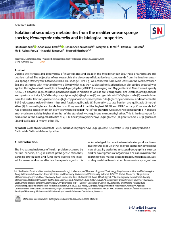 (PDF) Isolation of secondary metabolites from the mediterranean sponge ...