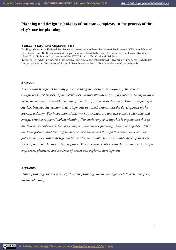 (PDF) Planning and Design Techniques of Tourism Complexes in the Process of the City's Master ...