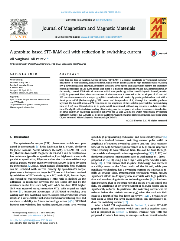 (PDF) A graphite based STT-RAM cell with reduction in switching current