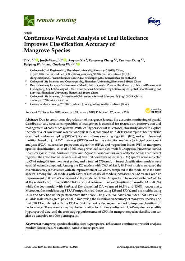 (PDF) Continuous Wavelet Analysis of Leaf Reflectance Improves Classification Accuracy of ...