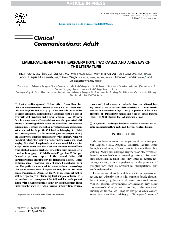(PDF) Umbilical Hernia with Evisceration. Two Cases and a Review of the Literature