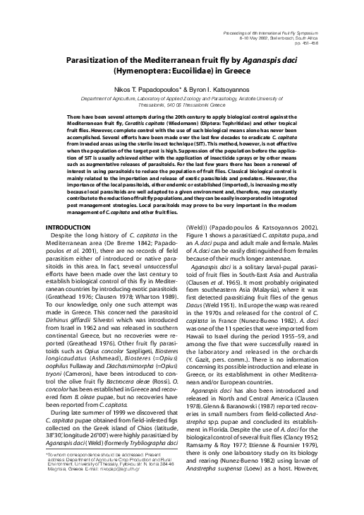 (PDF) Parasitization of the Mediterranean fruit fly by Aganaspis daci ...