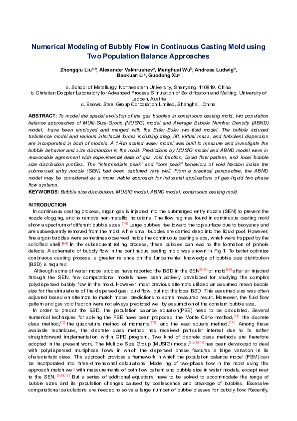 Pdf Numerical Modeling Of Bubbly Flow In Continuous Casting Mold Using Two Population Balance