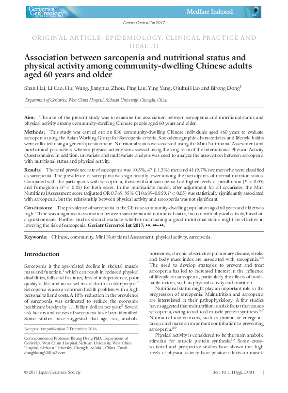 (PDF) Association Between Sarcopenia and Nutritional Status in Older ... (PDF) Association Between Sarcopenia and Nutritional Status in Older ...