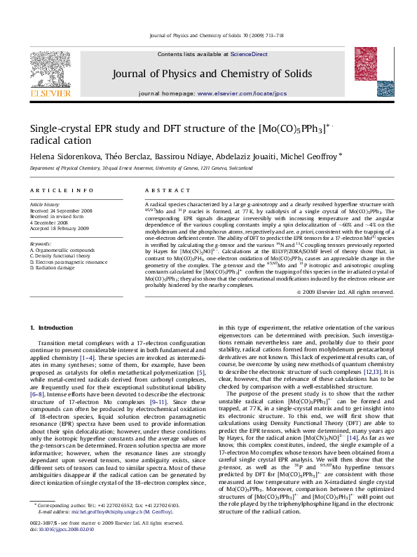 (PDF) Single-crystal EPR study and DFT structure of the [Mo(CO)5PPh3 ...
