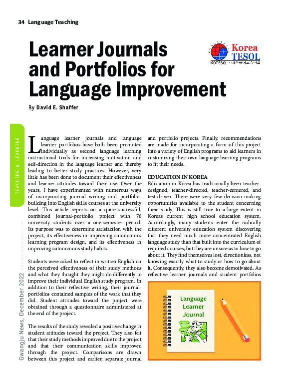 (PDF) Learner Journals and Portfolios for Language Improvement