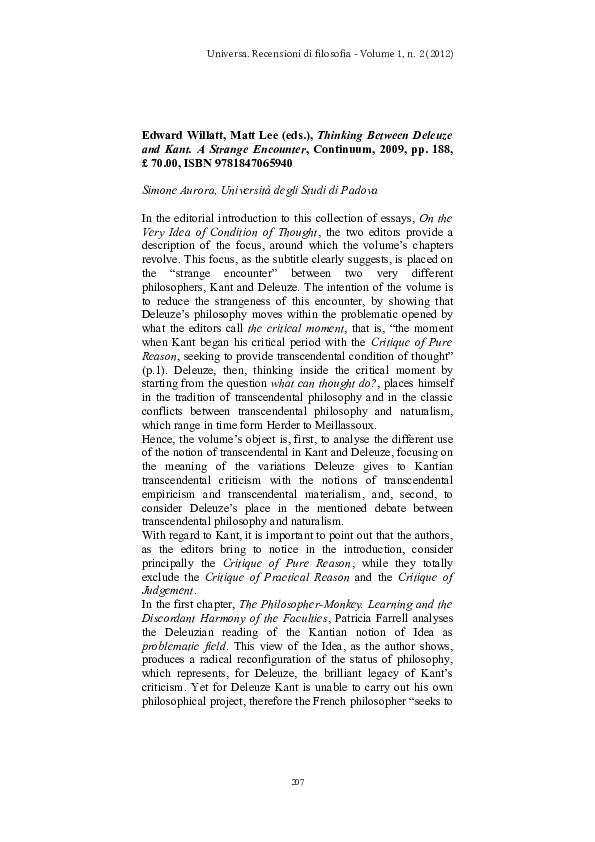 (PDF) Edward Willatt, Matt Lee (eds.), Thinking Between Deleuze and ...