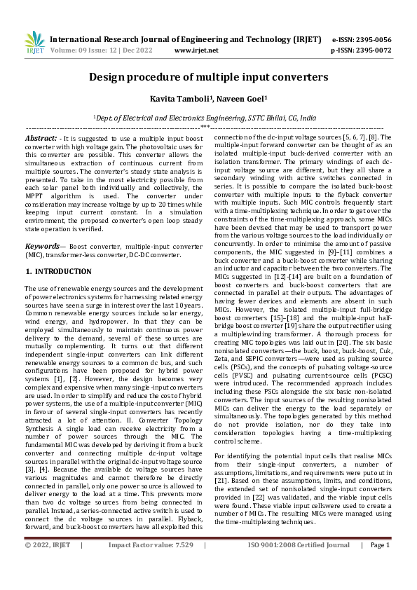 (PDF) Design procedure of multiple input converters