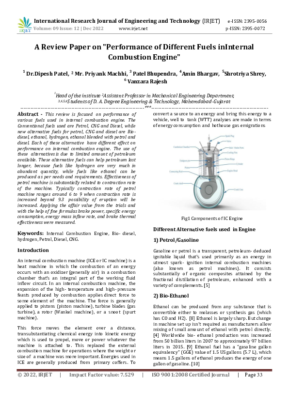 (PDF) A Review Paper on "Performance of Different Fuels in Internal ...