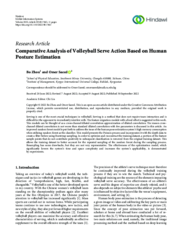 Pdf Comparative Analysis Of Volleyball Serve Action Based On Human Posture Estimation