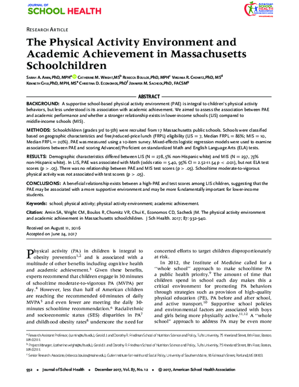 (PDF) The Physical Activity Environment and Academic Achievement in ...
