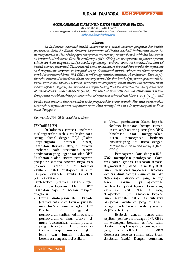 (PDF) MODEL CADANGAN KLAIM UNTUK SISTEM PEMBAYARAN INA-CBGs