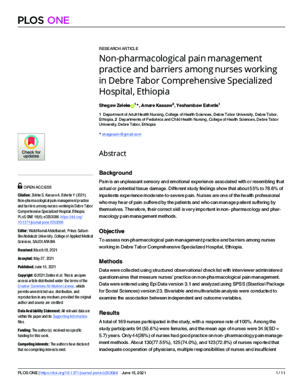 (PDF) Non-pharmacological pain management practice and barriers among ...