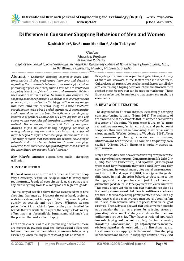 (PDF) Difference in Consumer Shopping Behaviour of Men and Women