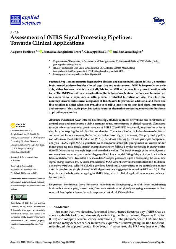 (PDF) Assessment of fNIRS Signal Processing Pipelines: Towards Clinical Applications