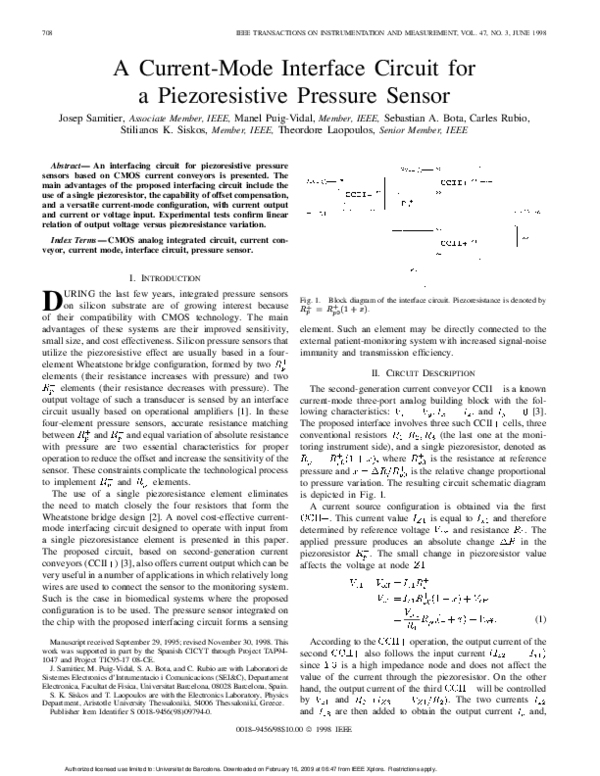 (PDF) Current-Mode Interface for Pressure Sensors