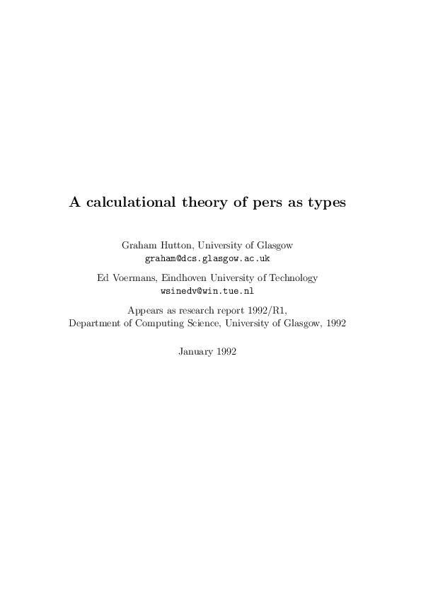 (PDF) A calculational theory of pers as types