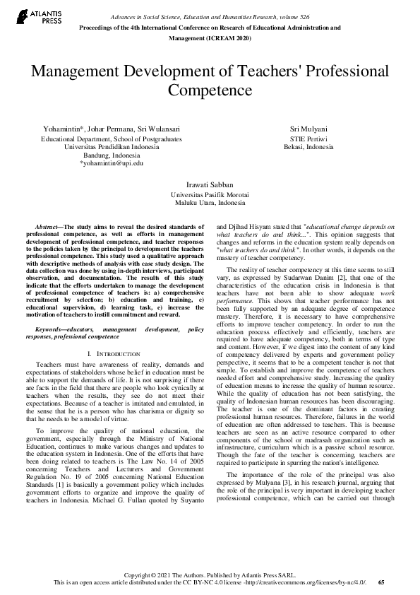 (PDF) Management Development of Teachers’ Professional Competence