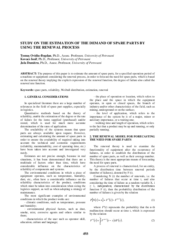 (PDF) On the Estimation of the Demand of Spare Parts by Using the ...