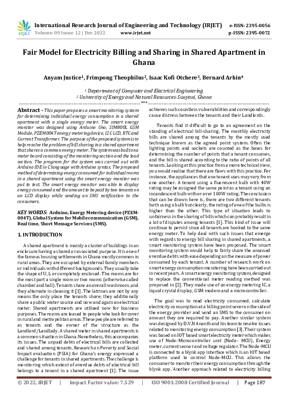 (PDF) Fair Model for Electricity Billing and Sharing in Shared ...