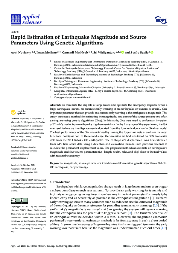 (PDF) Rapid Estimation of Earthquake Magnitude and Source Parameters Using Genetic Algorithms