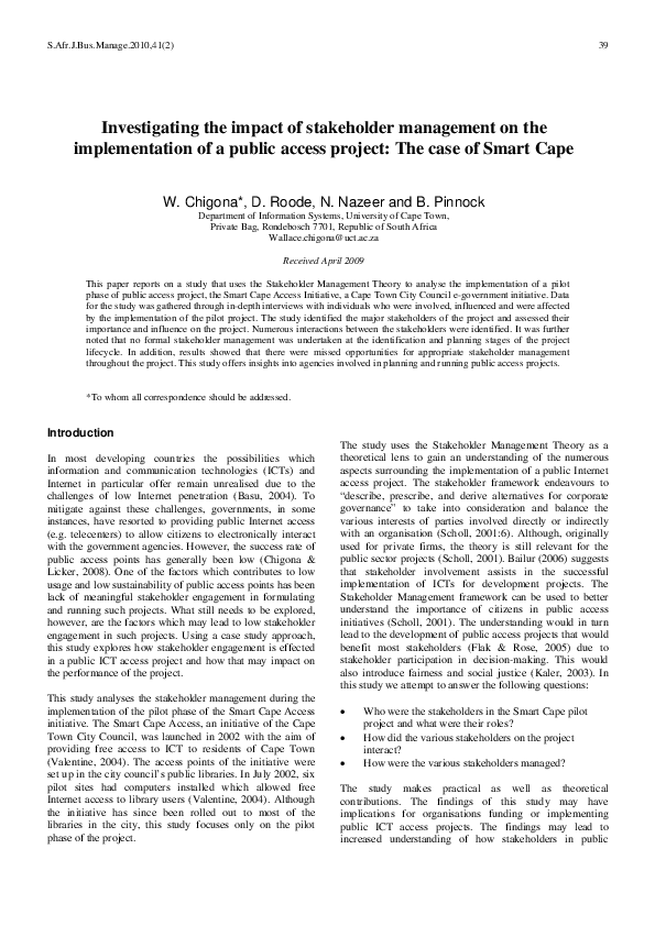 (PDF) Investigating the impact of stakeholder management on the ...