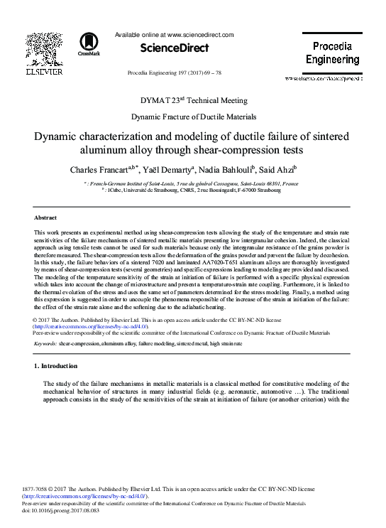 (PDF) Dynamic Characterization and Modeling of Ductile Failure of ...