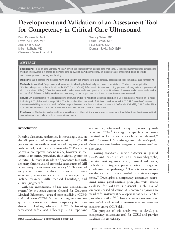 (PDF) Development and Validation of an Assessment Tool for Competency ...