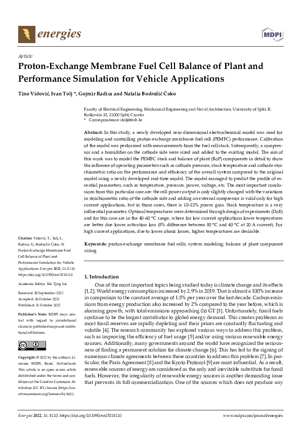 (PDF) Proton-Exchange Membrane Fuel Cell Balance of Plant and Performance Simulation for Vehicle ...