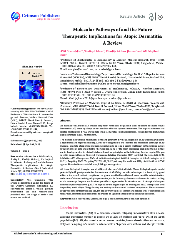 (PDF) Staphylococcus aureuscolonization in atopic dermatitis and its ...